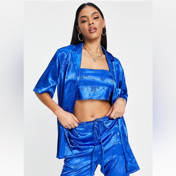 ASOS | Intimates & Sleepwear | Asos Blue Satin Floral Jacquard Shirt ...